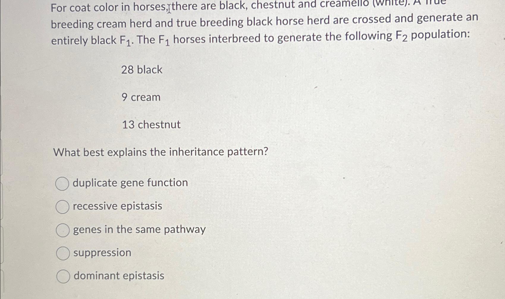 Solved For coat color in horses, ythere are black, chestnut | Chegg.com