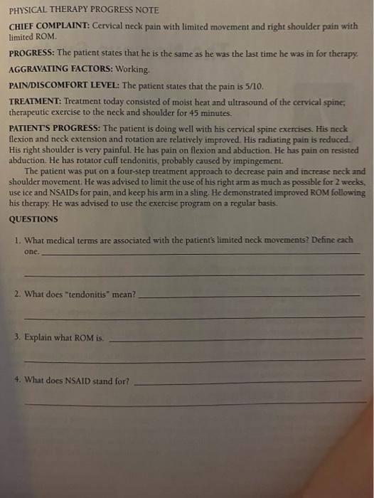 Solved PHYSICAL THERAPY PROGRESS NOTE CHIEF COMPLAINT: | Chegg.com