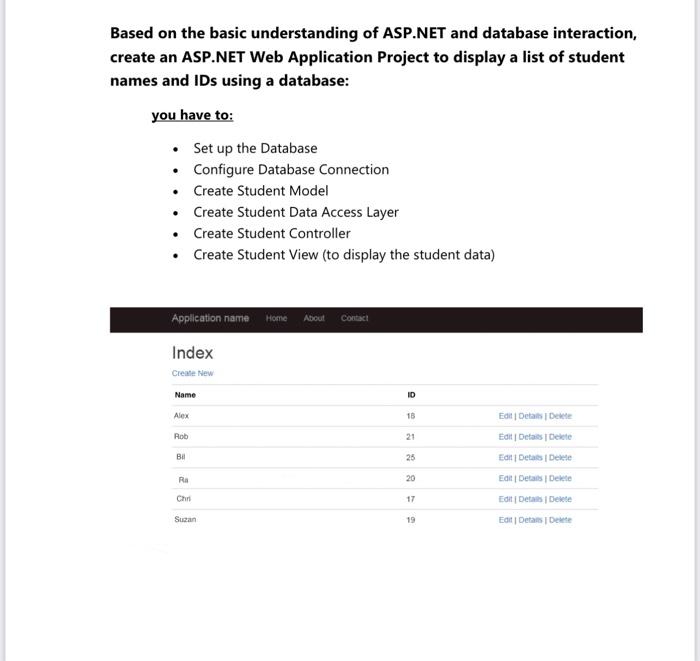 Solved Based on the basic understanding of ASP.NET and | Chegg.com