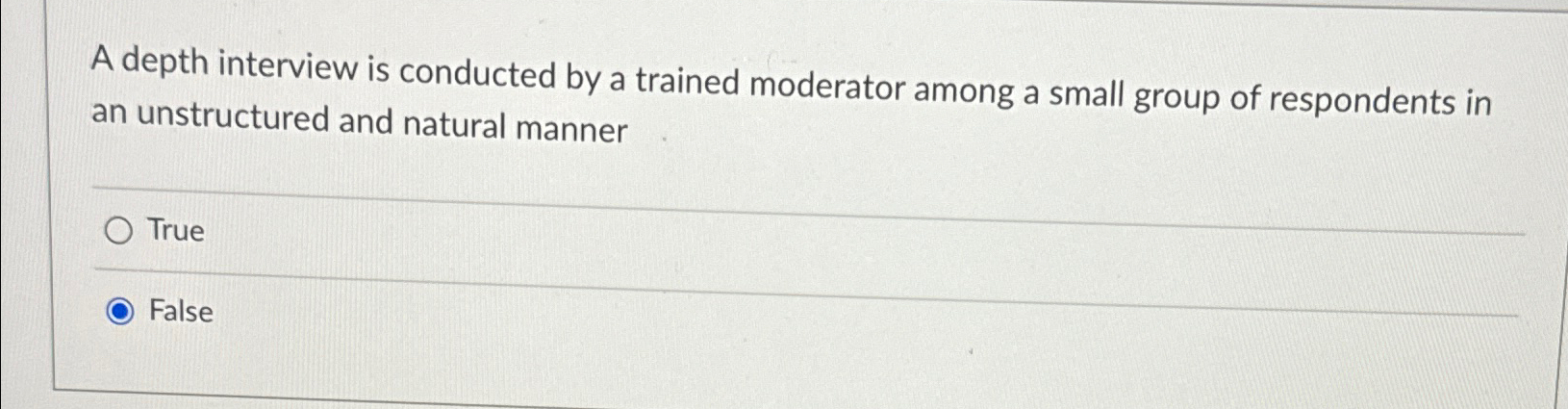 Solved A depth interview is conducted by a trained moderator | Chegg.com