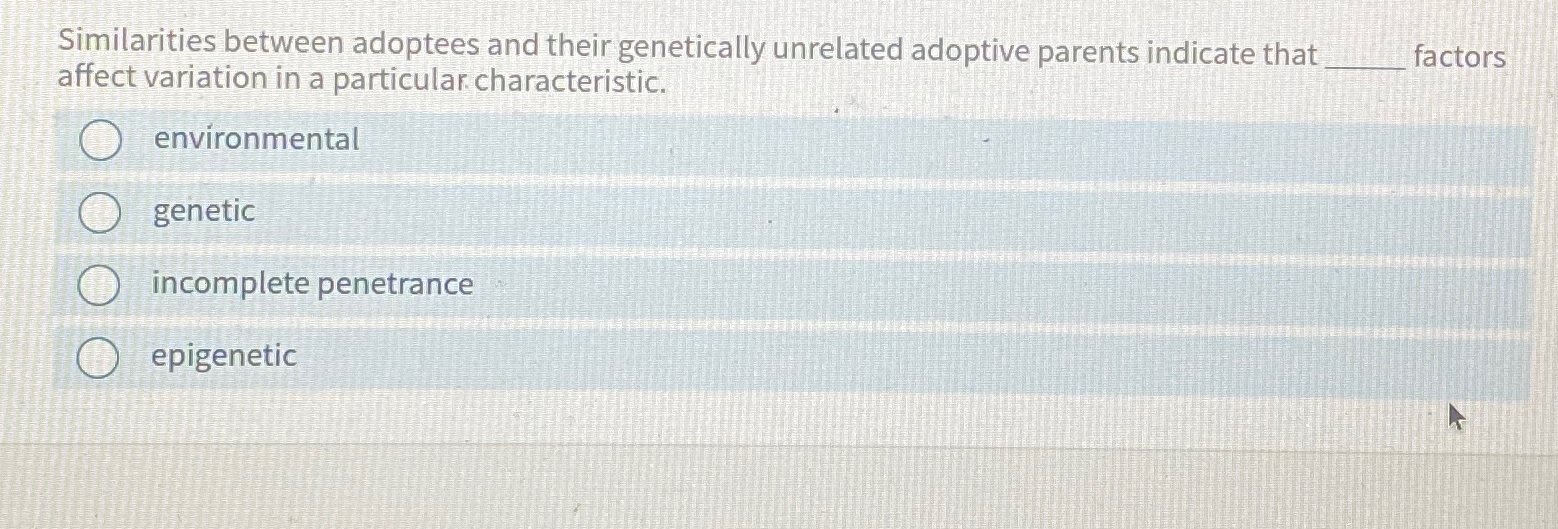 Solved Similarities between adoptees and their genetically | Chegg.com
