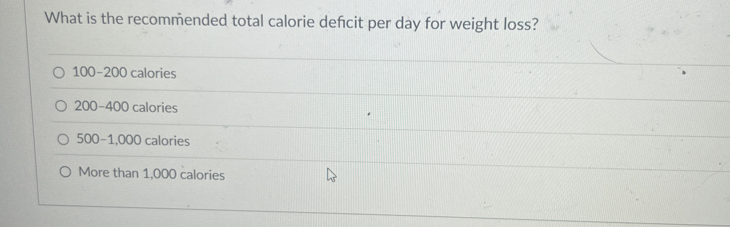 What is the recommended total calorie deficit per day | Chegg.com