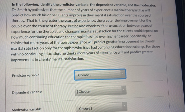 Solved In the following, identify the predictor variable, | Chegg.com
