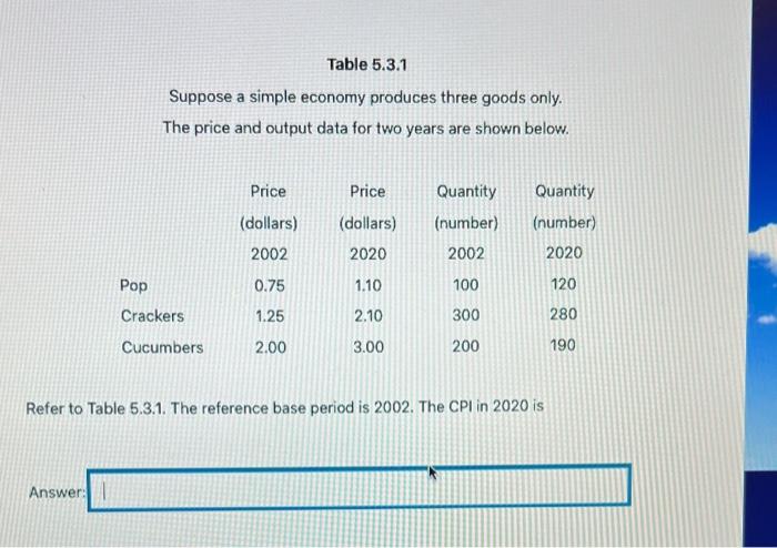 Solved Table 5.3.1 Suppose a simple economy produces three | Chegg.com