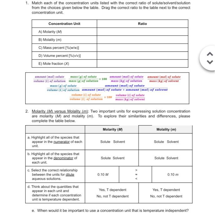 Solved 1. Match each of the concentration units listed with | Chegg.com