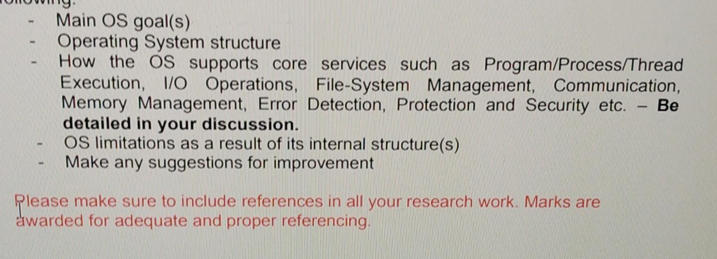 Solved Main OS goal(s) Operating System structure How the OS | Chegg.com