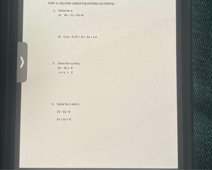 Solved PART A: SOLVING LINEAR EQUATIONS (10 POINTS) 1. Solve | Chegg.com