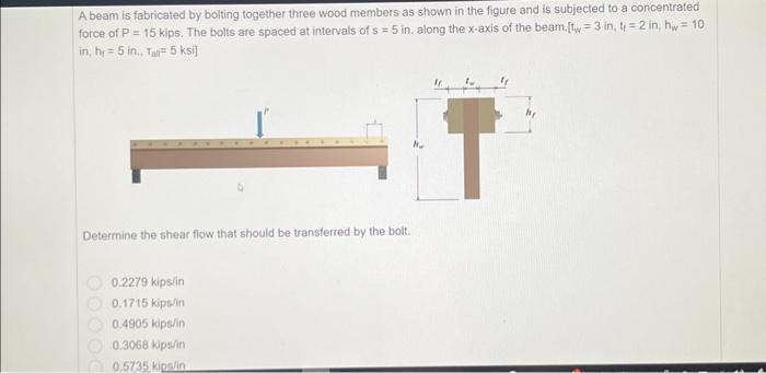 Solved A beam is fabricated by bolting together three wood | Chegg.com
