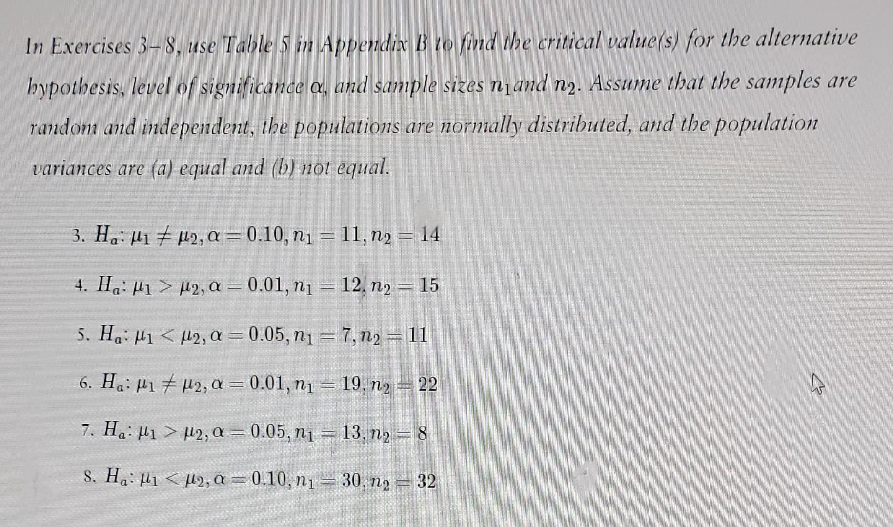 Solved In Exercises 3-8, use Table 5 in Appendix B to find | Chegg.com