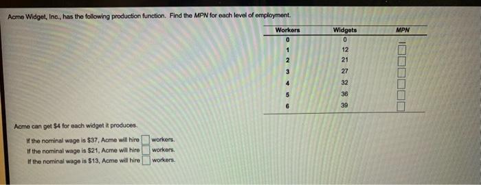 Solved Acme Widget, Inc., has the following production | Chegg.com