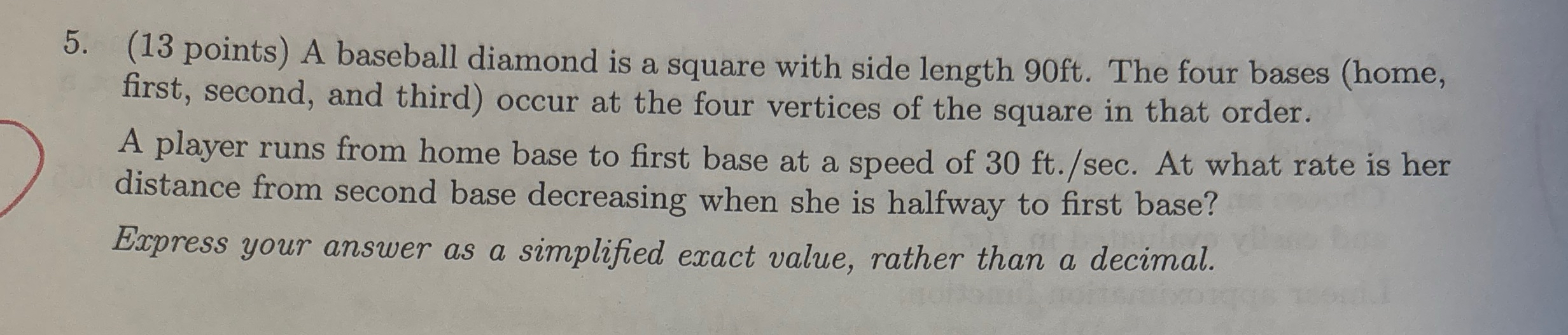 Solved (13 ﻿points) ﻿A baseball diamond is a square with | Chegg.com