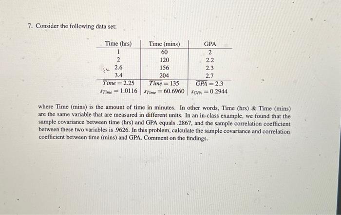Solved 7. Consider the following data set: where Time (mins) | Chegg.com