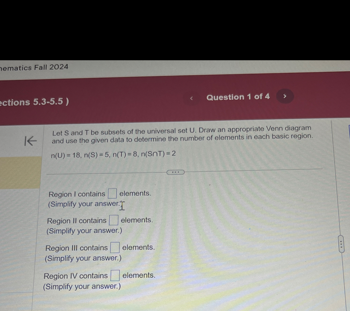 Solved Let S ﻿and T ﻿be subsets of the universal set U. | Chegg.com