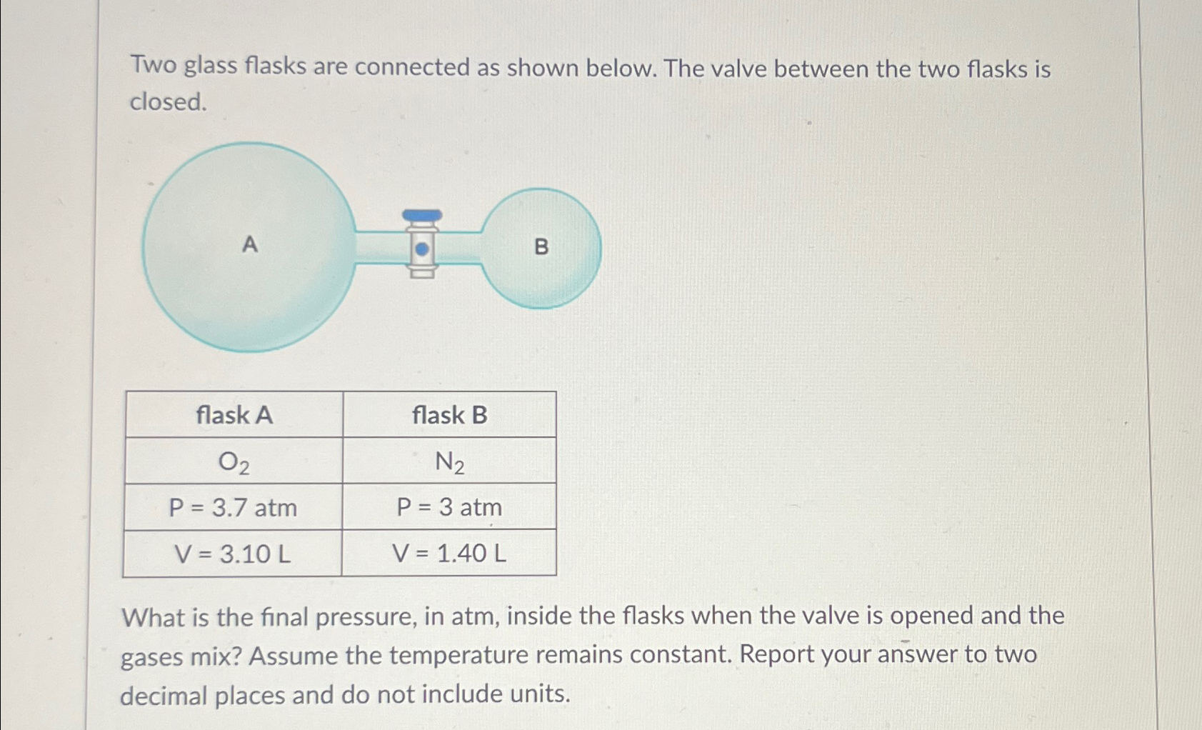Solved Two glass flasks are connected as shown below. The | Chegg.com