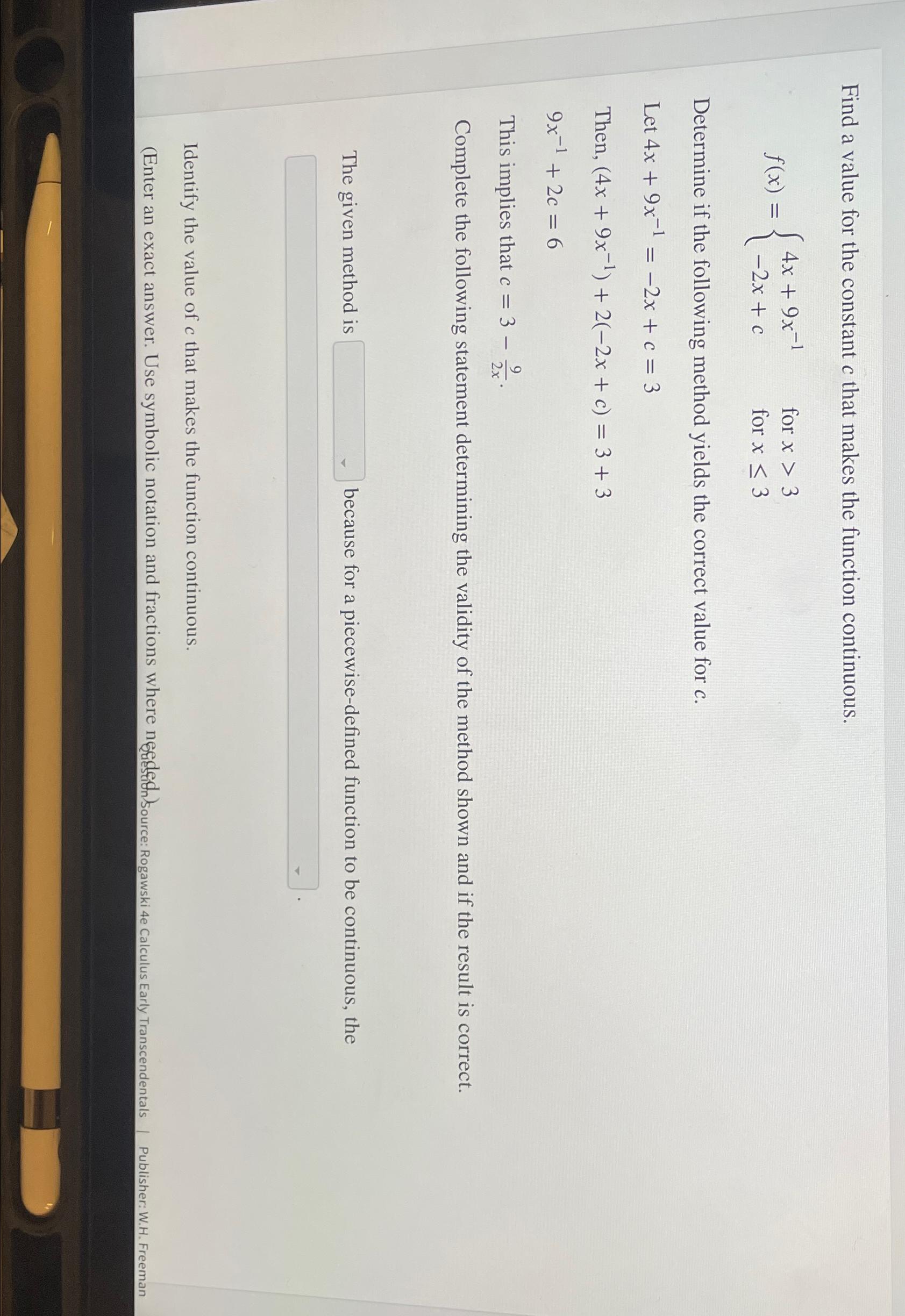 Solved Find a value for the constant c ﻿that makes the | Chegg.com