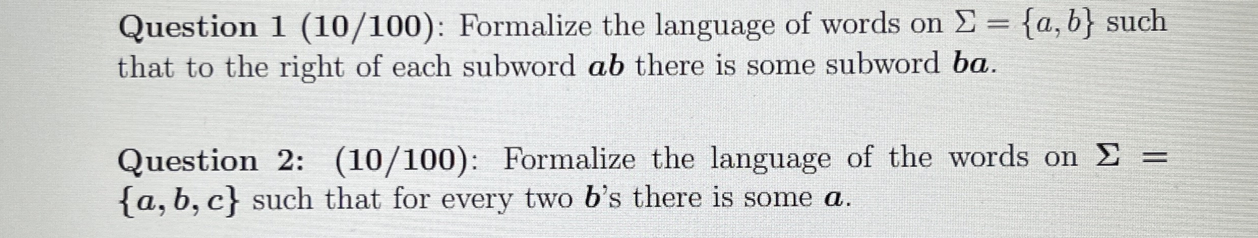 Solved Question 1: Formalize the language of words on | Chegg.com