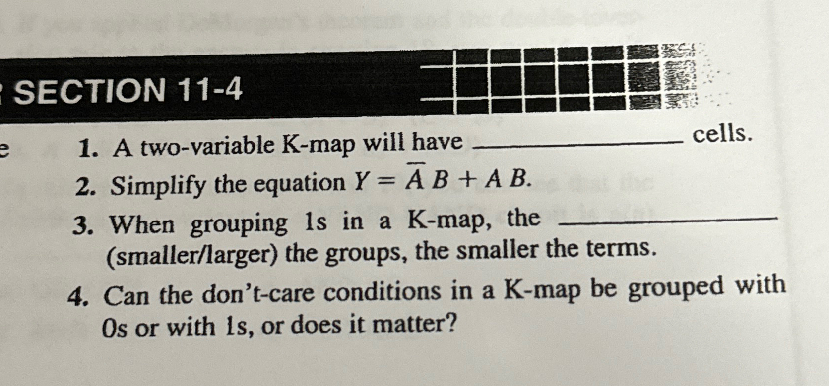 SECTION 11-4A two-variable K-map will have | Chegg.com