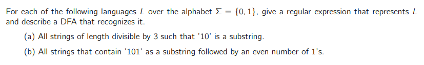 Solved For each of the following languages L ﻿over the | Chegg.com
