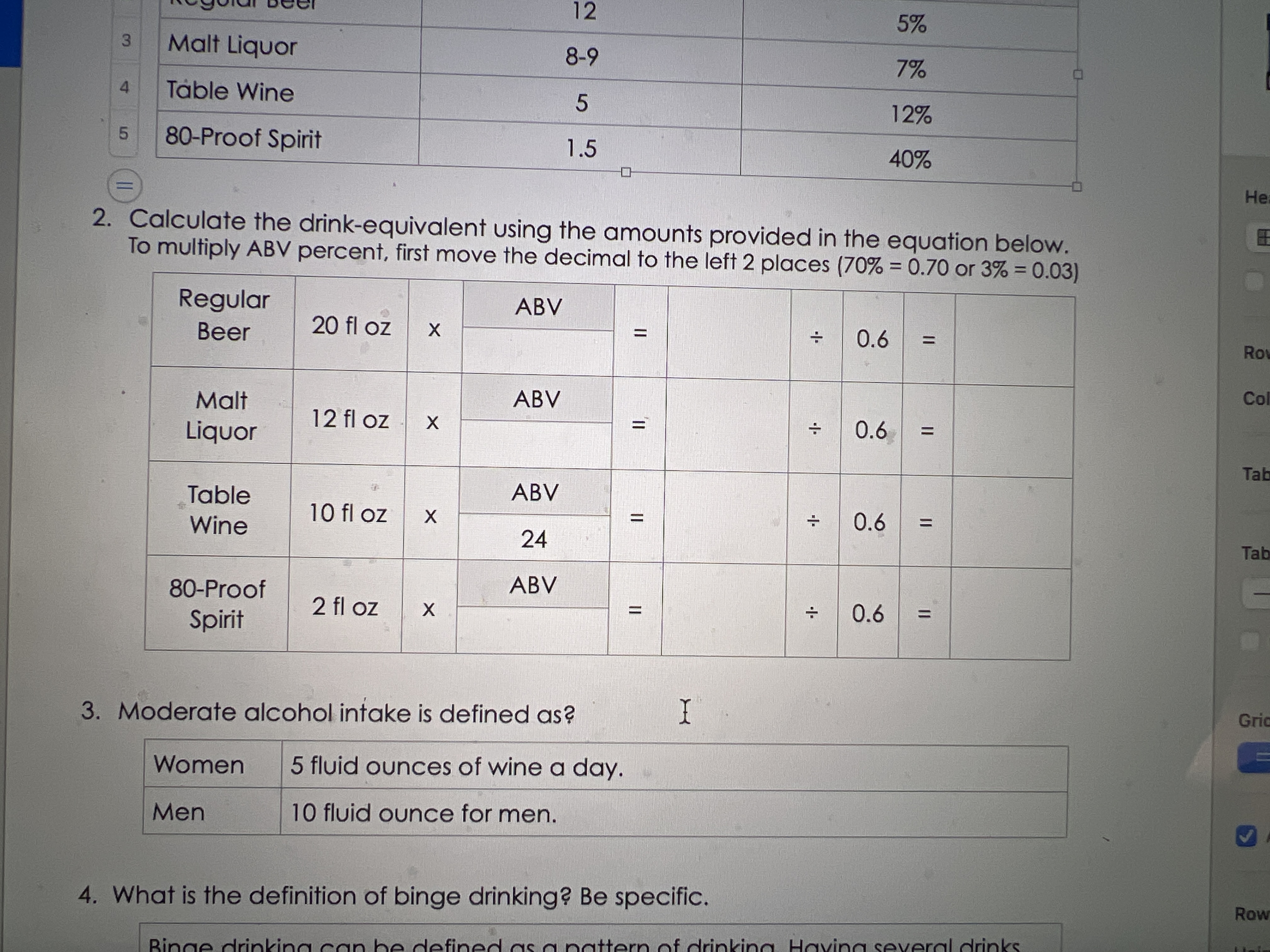 Solved ,12,5%],[Malt Liquor,8-9,7%],[Táble | Chegg.com