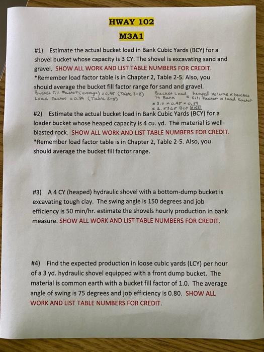 Solved \\#1) Estimate the actual bucket load in Bank Cubic | Chegg.com