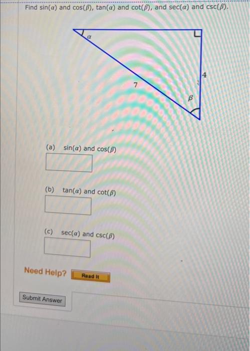 Solved Find sin(α) and cos(β),tan(α) and cot(β), and sec(α) | Chegg.com