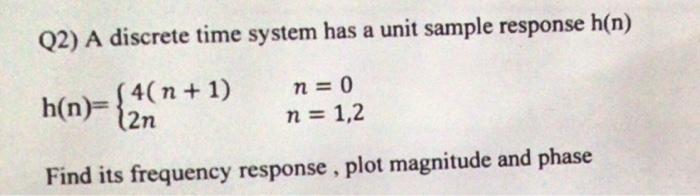 Solved Q2) A discrete time system has a unit sample response | Chegg.com