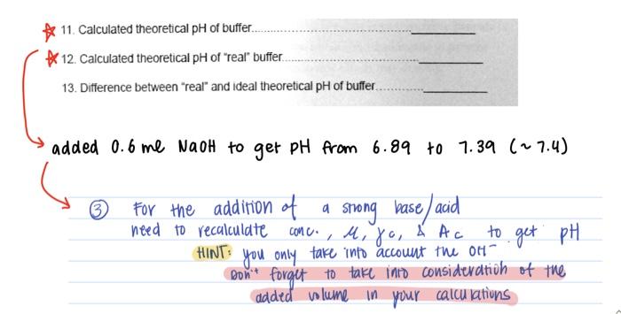 Solved For a lab buffer lab for an assigned pH of 7.4 using | Chegg.com