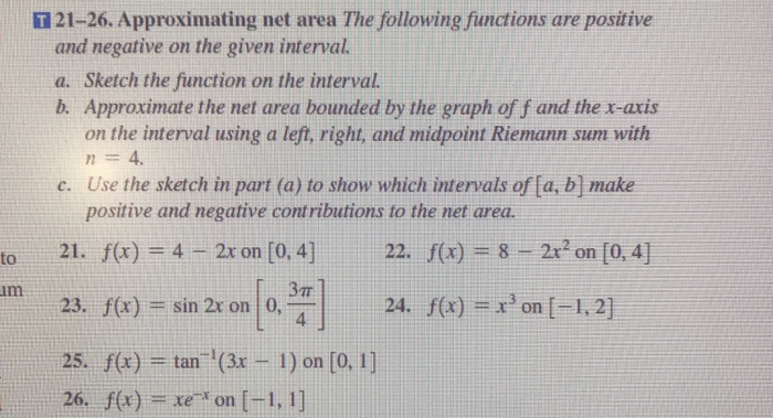 Solved 1 21-26. Approximating net area The following | Chegg.com