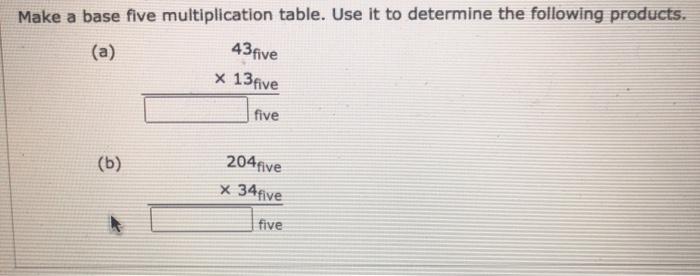 Solved Make a base five multiplication table. Use it to | Chegg.com