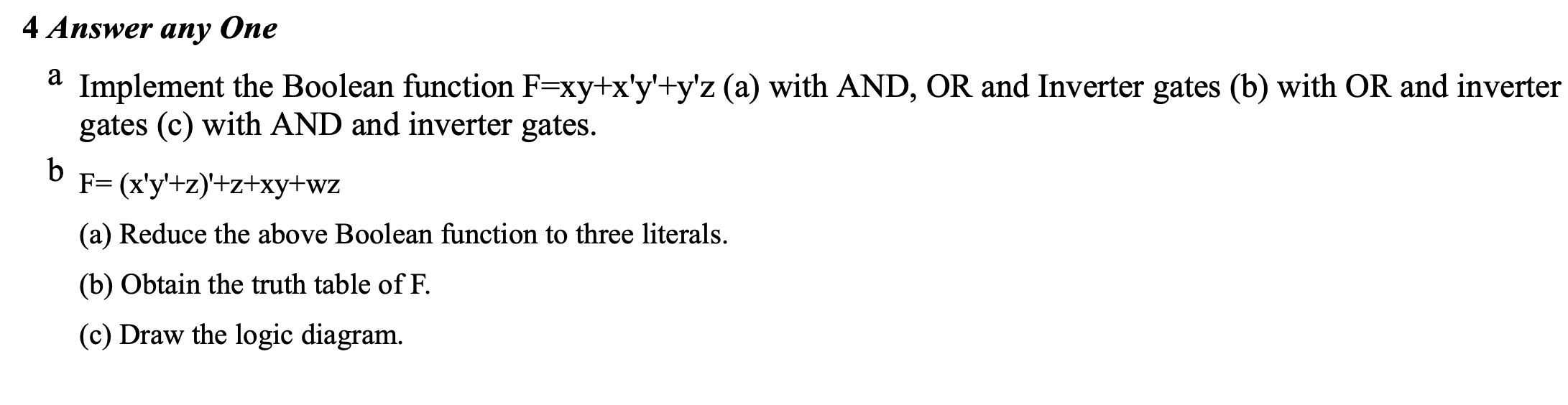 Solved 4 ﻿Answer any Onea Implement the Boolean function | Chegg.com