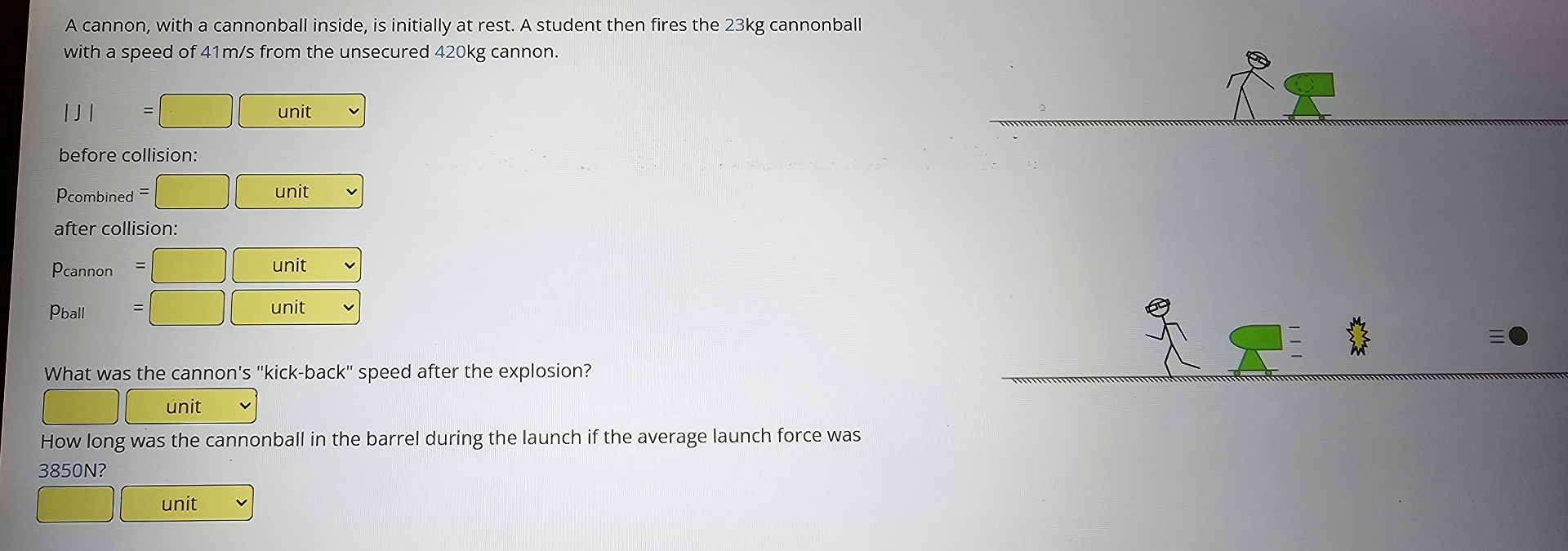 Solved A cannon, with a cannonball inside, is initially at | Chegg.com