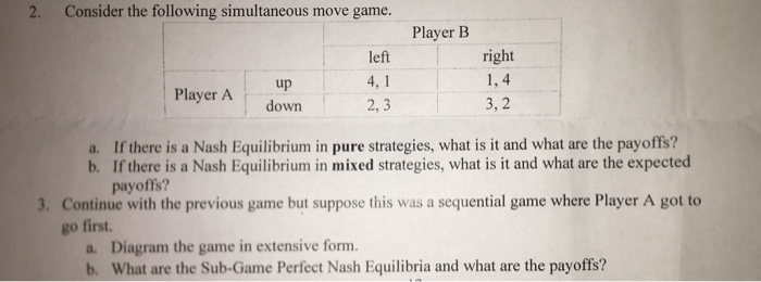 Solved 2. Consider the following simultaneous move game. | Chegg.com