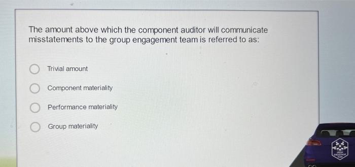 Solved The amount above which the component auditor will | Chegg.com