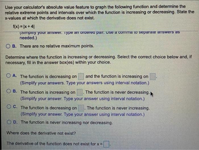 Solved Use your calculator's absolute value feature to graph | Chegg.com