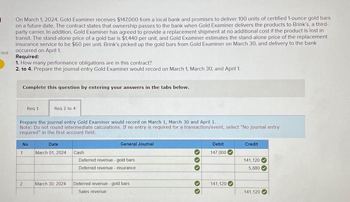 Solved On March 1, 2024, Gold Examiner receives $147,000 | Chegg.com