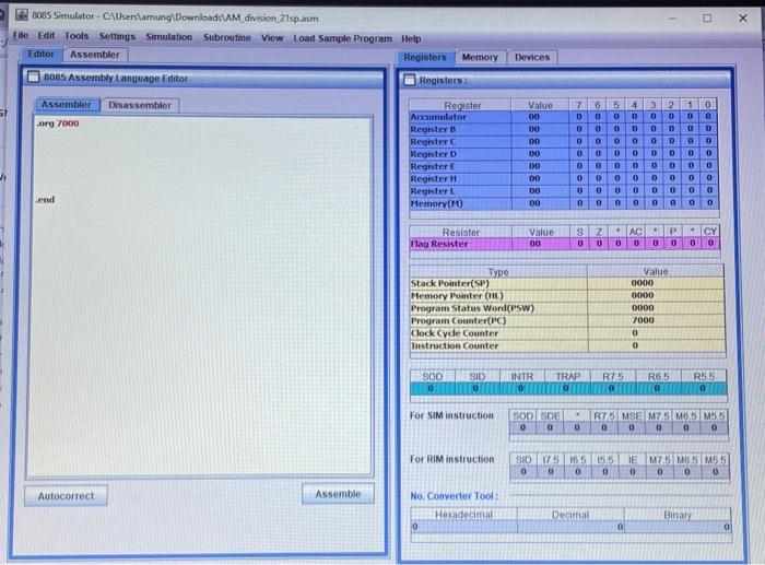 Microprocessors 8085 simulator: can you please do | Chegg.com