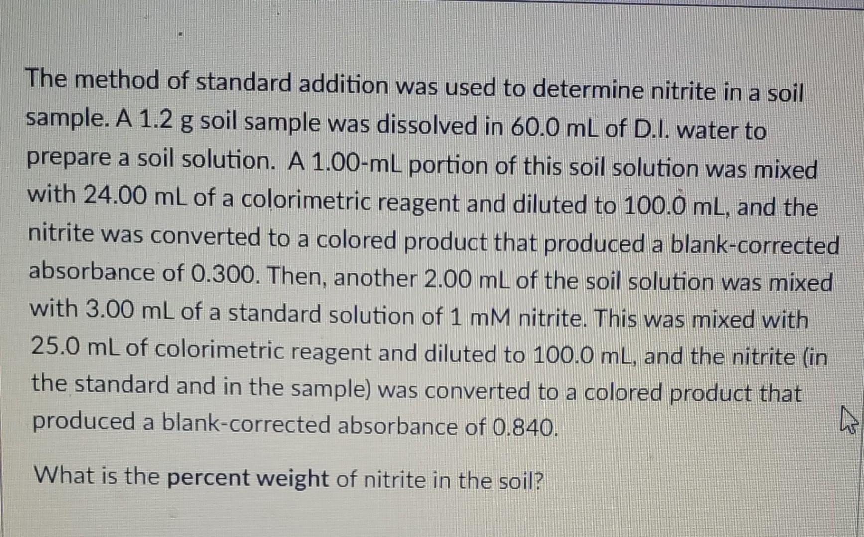 Solved The method of standard addition was used to determine | Chegg.com