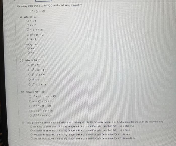 Solved For every integer n≥2, let P(n) be the following | Chegg.com