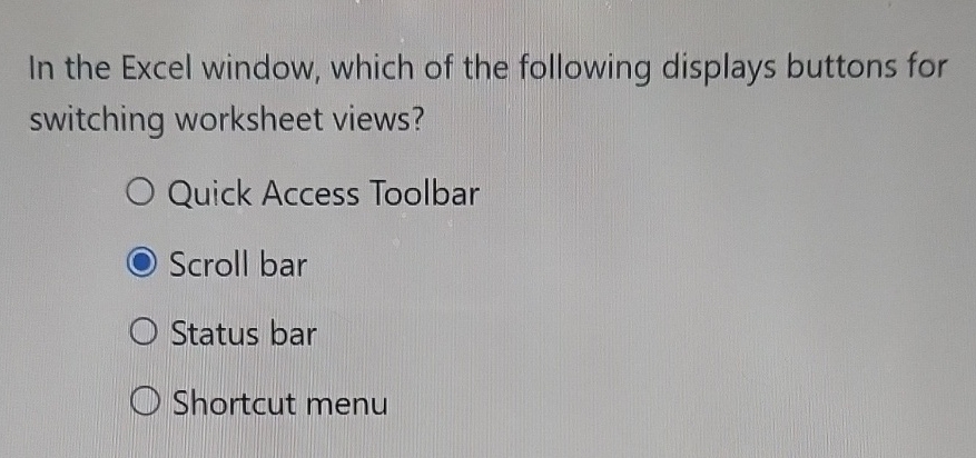 Solved In the Excel window, which of the following displays | Chegg.com