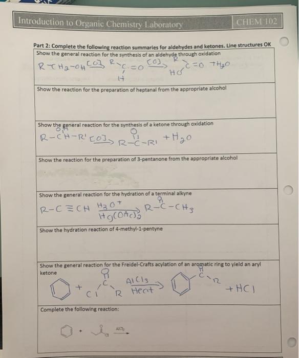 Solved Complete the following reaction summaries for | Chegg.com