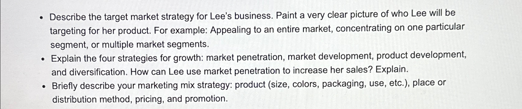 Solved Describe the target market strategy for Lee's | Chegg.com