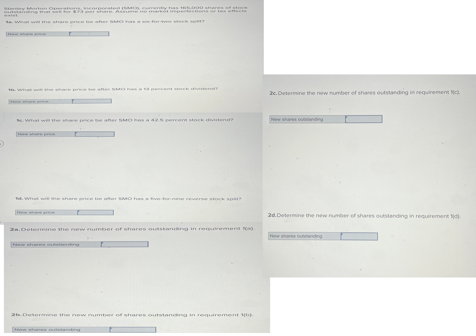 Solved 2c. ﻿Determine the new number of shares outstanding | Chegg.com