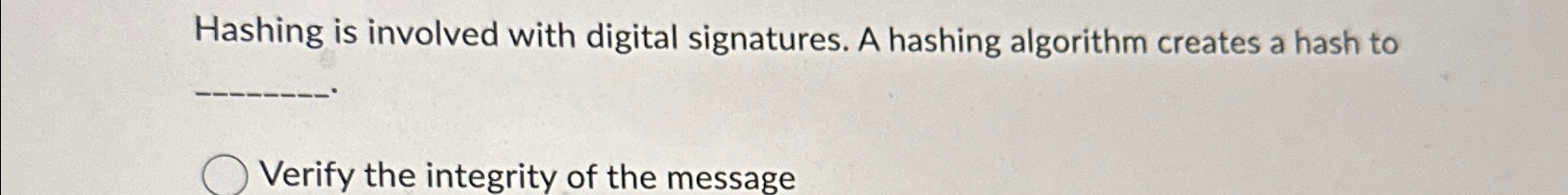 Solved Hashing is involved with digital signatures. A | Chegg.com