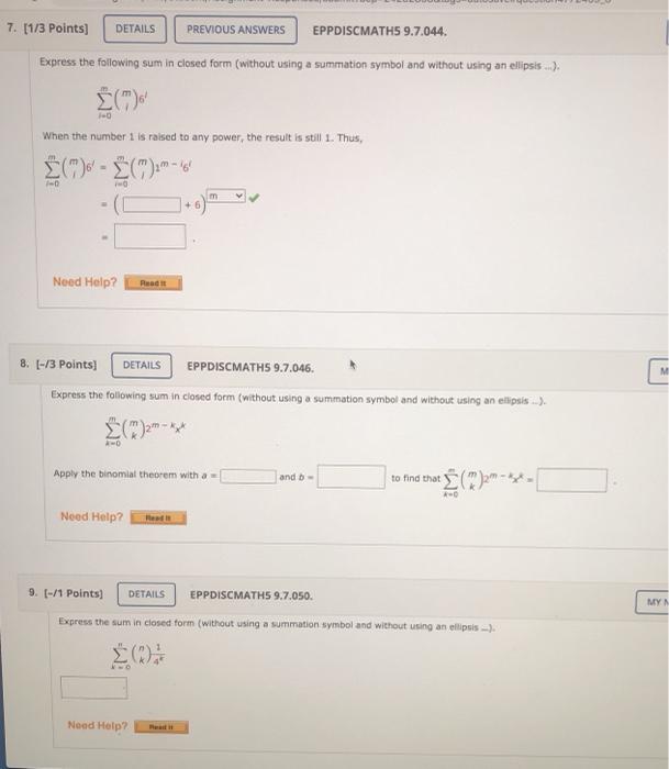 Solved 7. [1/3 Points) DETAILS PREVIOUS ANSWERS EPPDISCMATHS | Chegg.com Solved 7. [1/3 Points) DETAILS PREVIOUS ANSWERS EPPDISCMATHS | Chegg.com