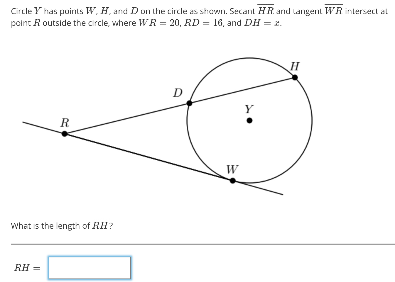 Solved Circle Y ﻿has points W,H, ﻿and D ﻿on the circle as | Chegg.com