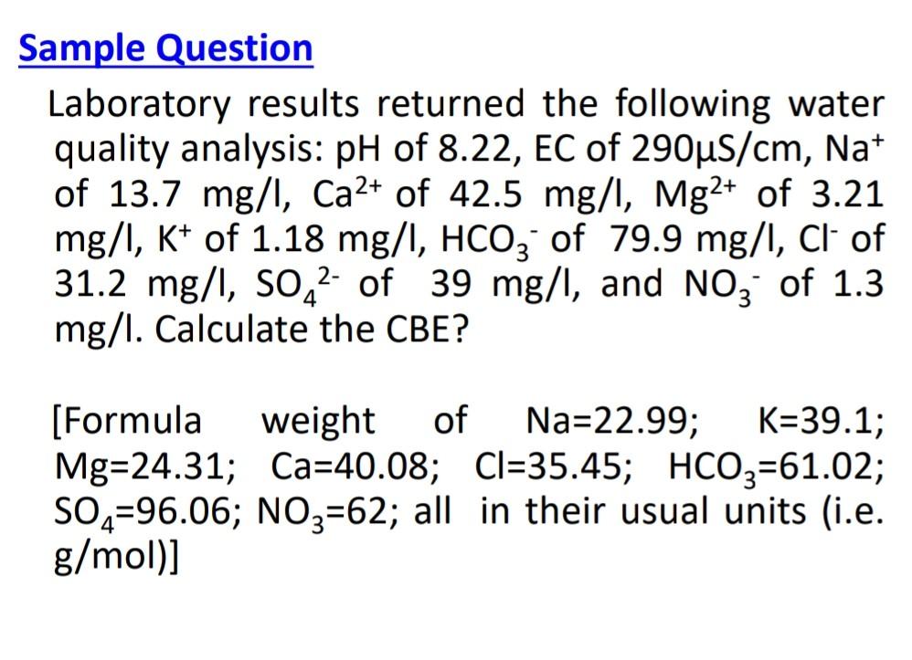 Solved Laboratory results returned the following water | Chegg.com