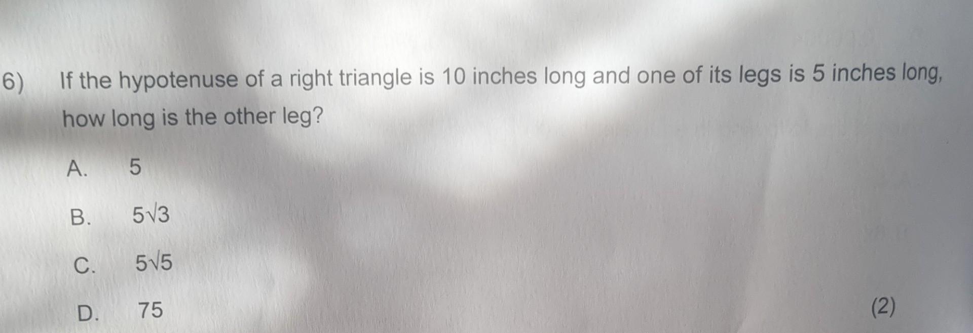 Solved If The Hypotenuse Of A Right Triangle Is 10 Inches Chegg