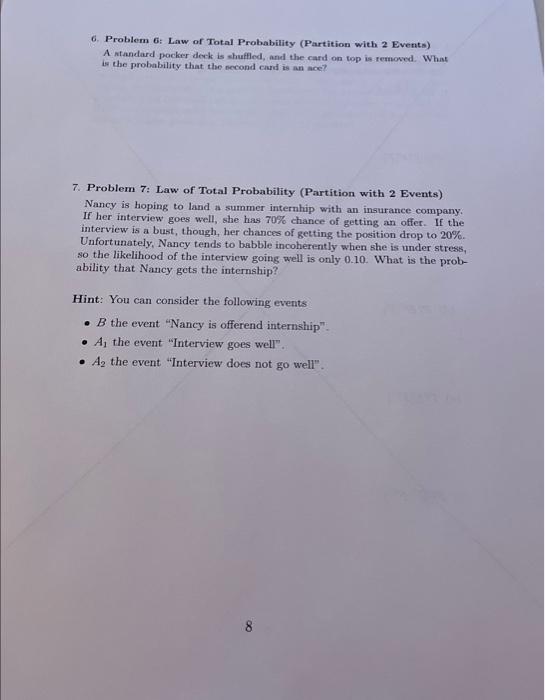 Solved 6. Problem 6: Law of Total Probability (Partition | Chegg.com