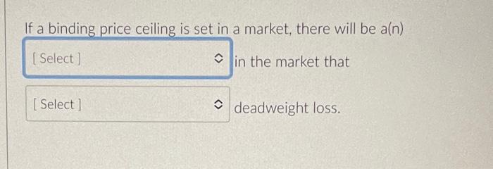 Solved If a binding price ceiling is set in a market, there | Chegg.com