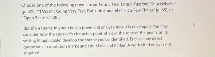Choose one of the following poems from Erratic Fire, | Chegg.com